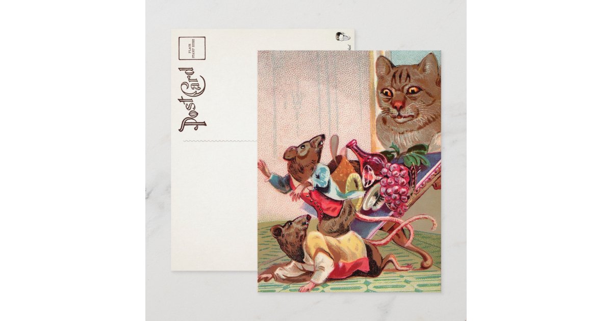 Victorian Creepy Cat and Rats Postcard | Zazzle