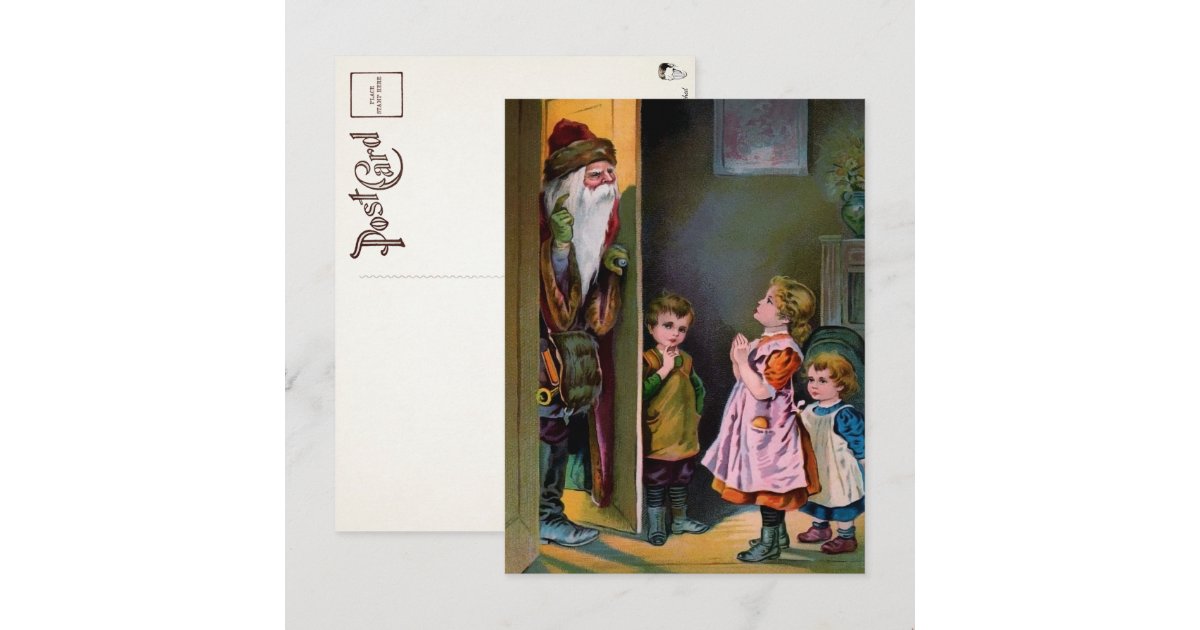 Victorian Creepy Santa Visiting Postcard | Zazzle