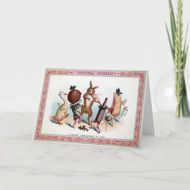 Victorian Dancing Food Christmas Card | Zazzle