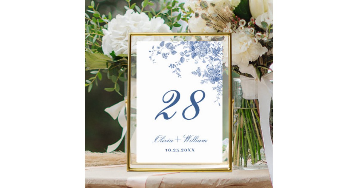 Victorian Dusty Blue French Garden Floral Wedding Table Number | Zazzle