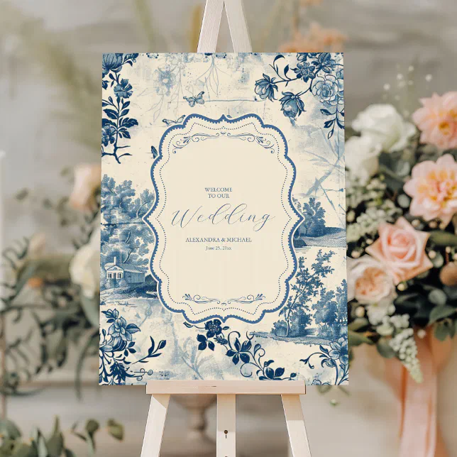 Victorian Dusty Blue French Toile Wedding Foam Board | Zazzle