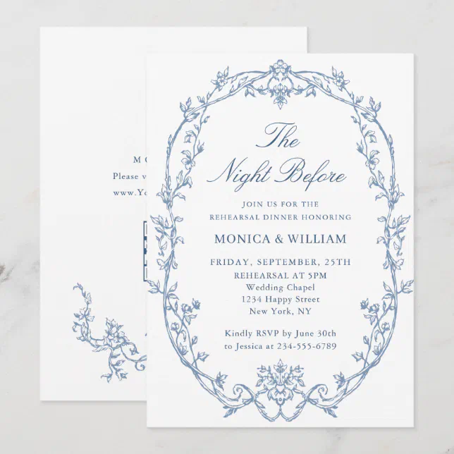 Victorian Dusty Blue Rehearsal Dinner QR code Invitation | Zazzle