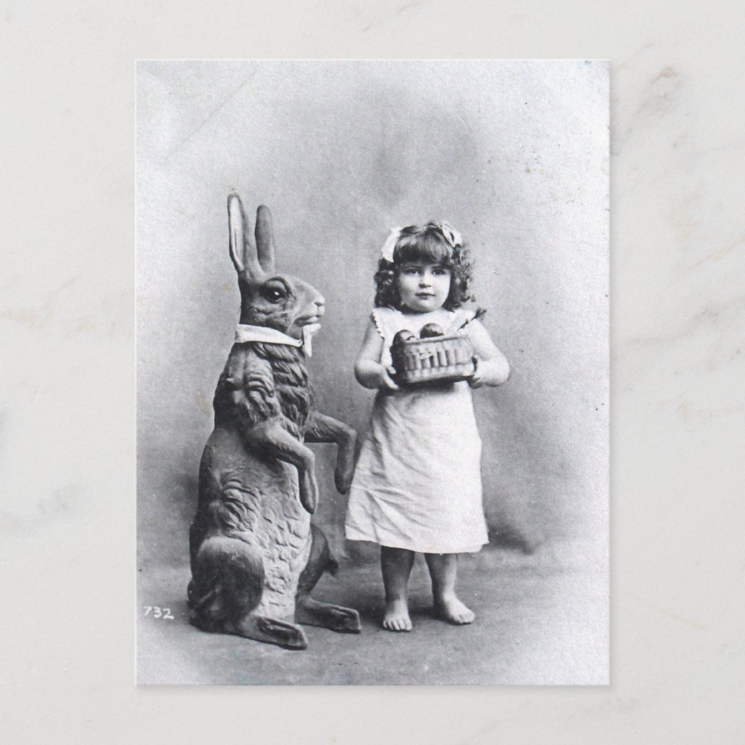 Victorian Easter Bunny with Girl Holiday Postcard | Zazzle