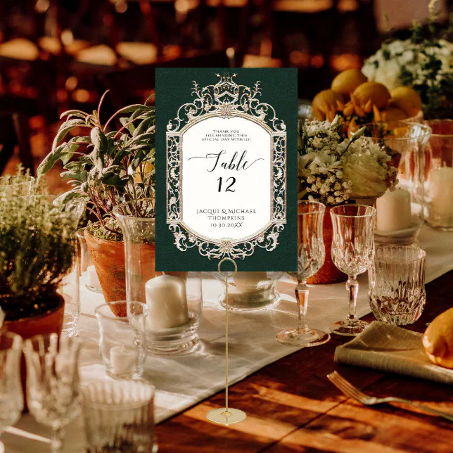 Victorian Elegant Formal Emerald n Gold Reception Table Number | Zazzle