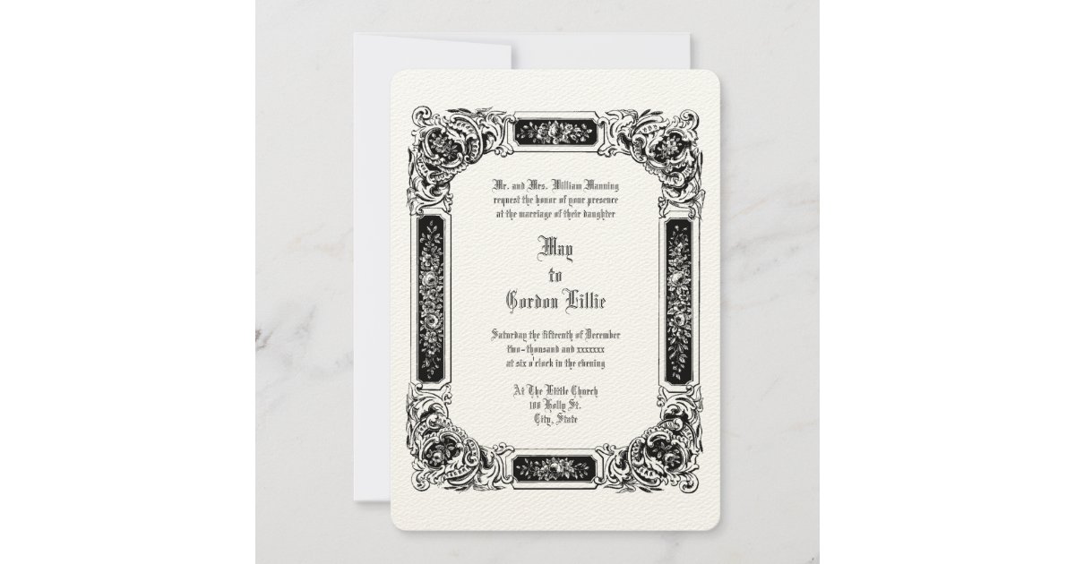 Victorian Era 1850 Rose Flowers Border Wedding Invitation | Zazzle