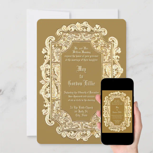 Victorian Era 1850 Scroll Border Wedding Invitation | Zazzle
