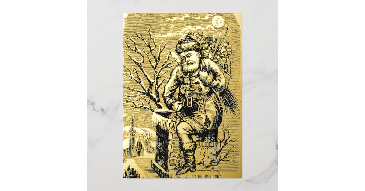 Victorian Era 1875 Santa Claus With Toys Christmas Foil Holiday Card ...