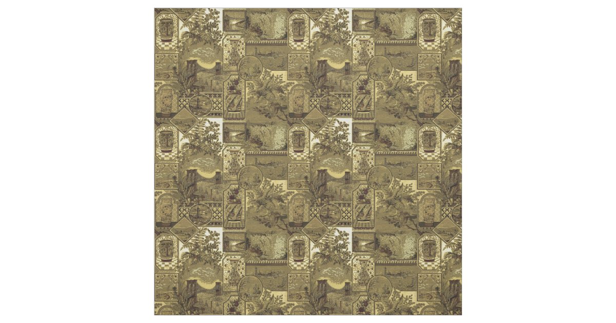 Victorian Era Anglo-Japanese Style Owls Pattern Fabric | Zazzle