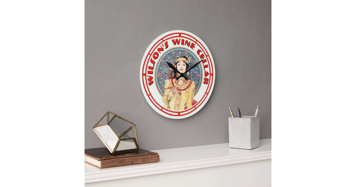 Victorian Era Art Nouveau by Mucha Wine Cellar Large Clock | Zazzle