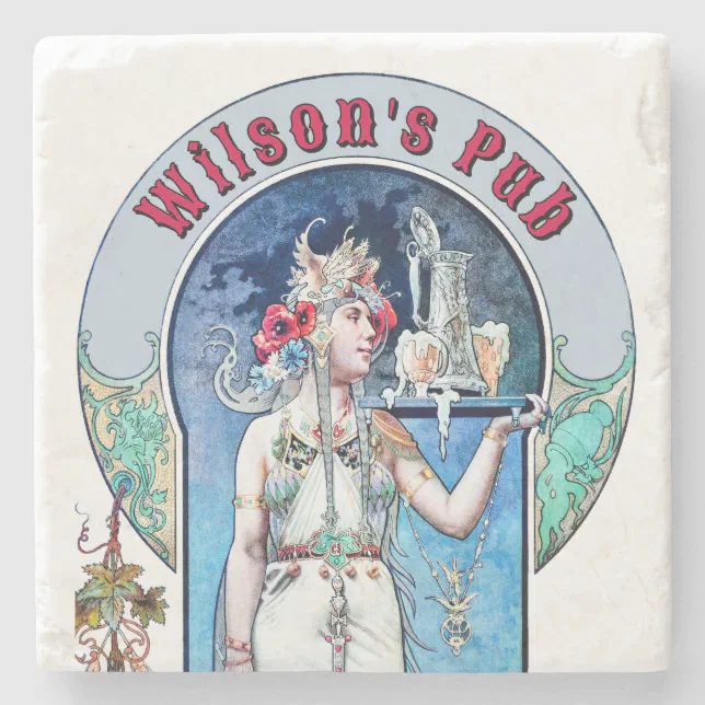 Victorian Era Art Nouveau Pub Stone Coaster | Zazzle