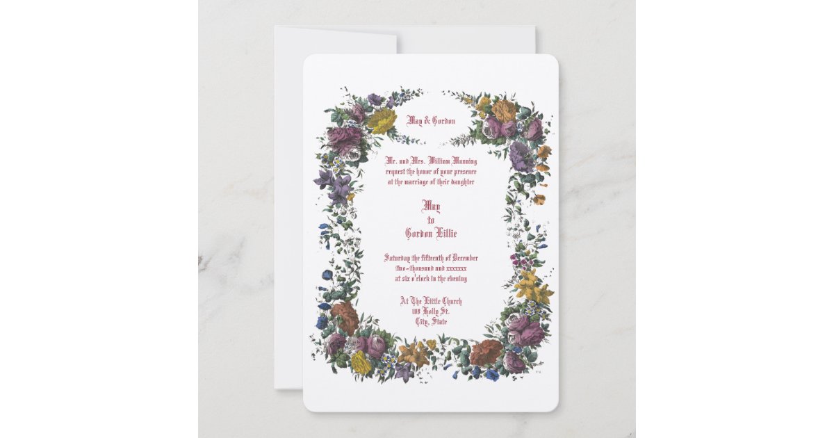 Victorian Era Floral Cartouche Invitation | Zazzle