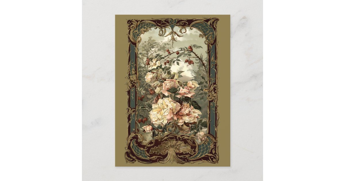 Victorian Era Roses & Baroque Rococo Frame Postcard | Zazzle