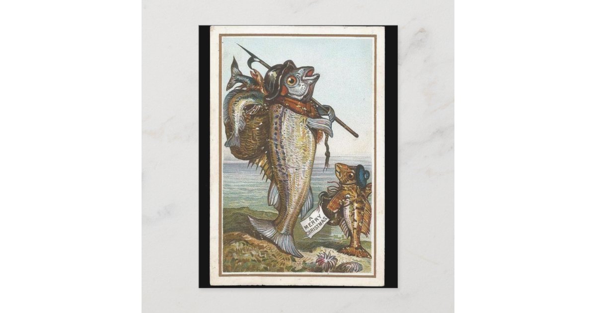 Victorian Fish Christmas Holiday Postcard | Zazzle
