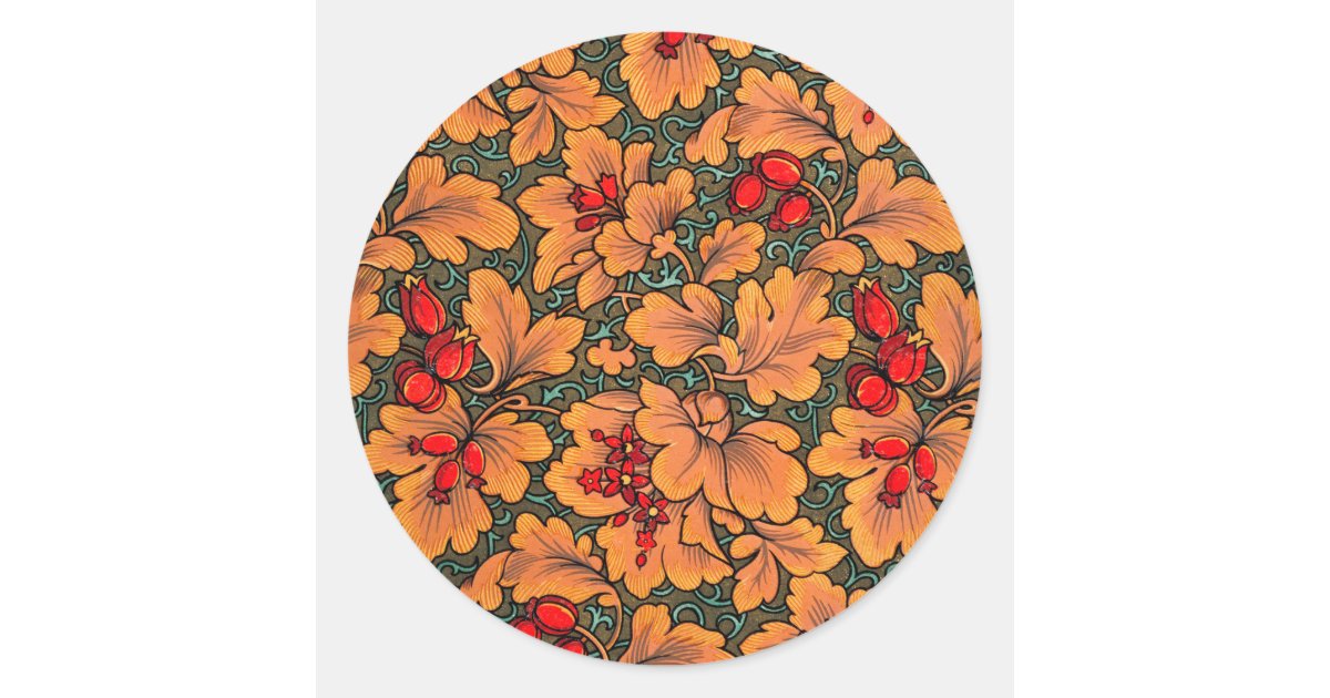 Victorian Floral and Leaf Pattern Nature Art Classic Round Sticker | Zazzle