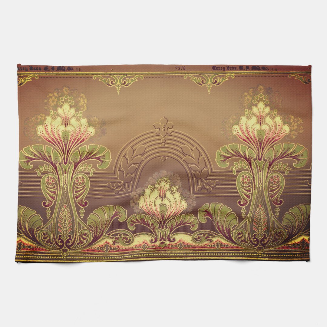 Victorian floral frieze elegant flower art nouveau kitchen towel | Zazzle