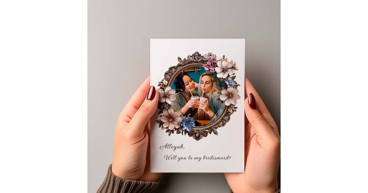 Victorian Floral Round Photo Bridesmaid Proposal Invitation | Zazzle