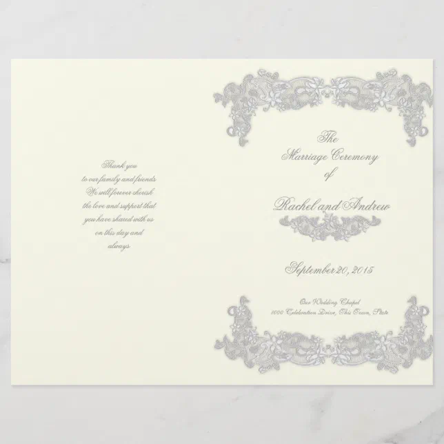 Victorian Floral Silver Gray Wedding Program | Zazzle
