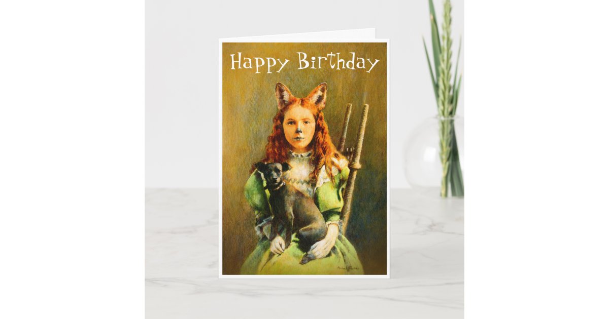 Victorian Fox Girl Birthday Card | Zazzle