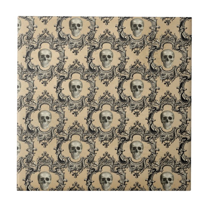 Victorian Framework Skulls Goth Skeleton Gothic Ceramic Tile | Zazzle