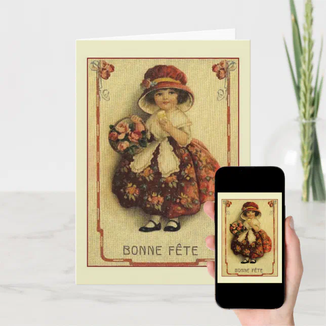 Victorian French Bonne Fête Birthday Card | Zazzle