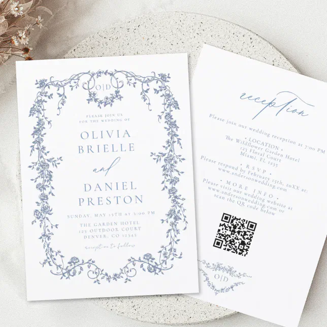 Victorian French QR Code All In One Wedding Invitation | Zazzle