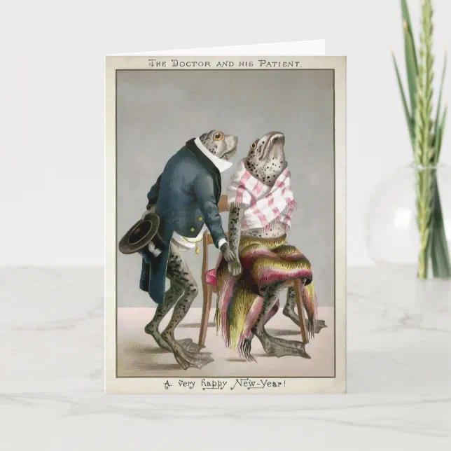 Victorian Frogs Happy New Year Card | Zazzle