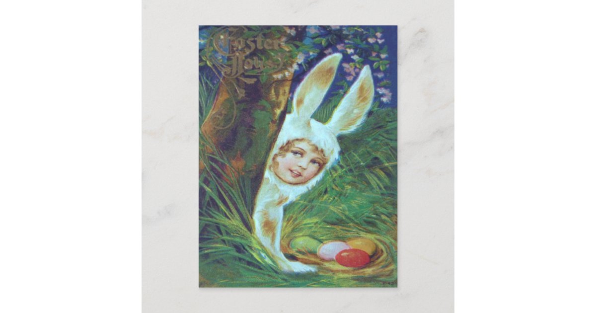 Victorian Girl Easter Bunny Costume Egg Holiday Postcard Zazzle