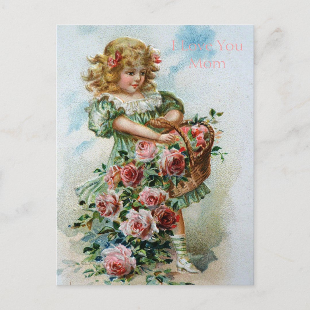 Victorian Girl Roses English Love Mom Gardens Postcard | Zazzle