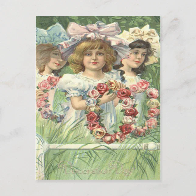 Victorian Girl Wreath Rose Memorial Day Postcard | Zazzle