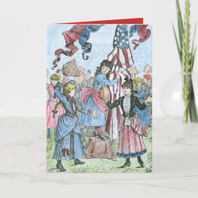 Victorian girls celebrating 4th of July—quote Card | Zazzle