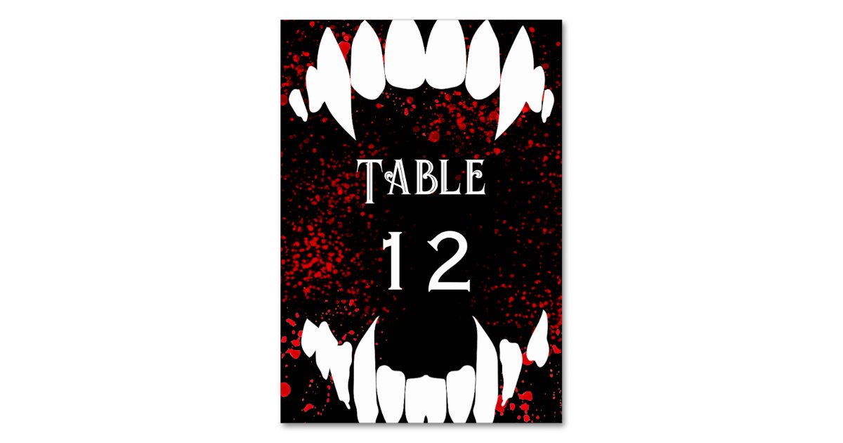 Victorian Gothic Blood Spatter Vampire Wedding Table Number | Zazzle