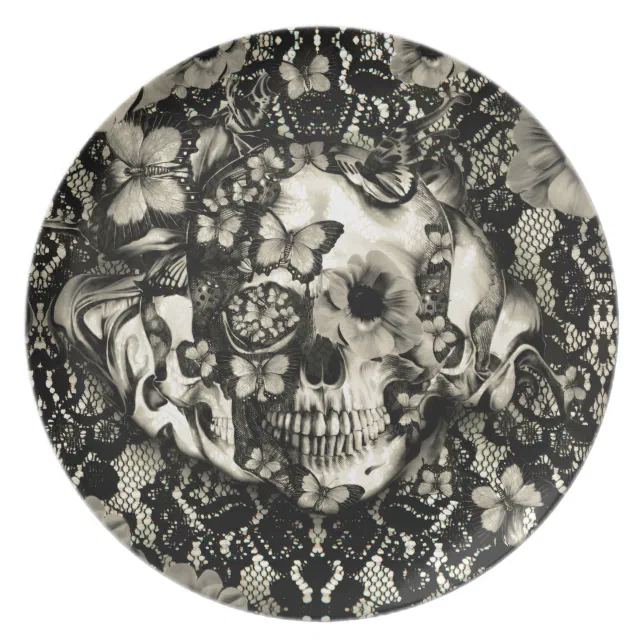 Victorian Gothic Lace skull Dinner Plate | Zazzle