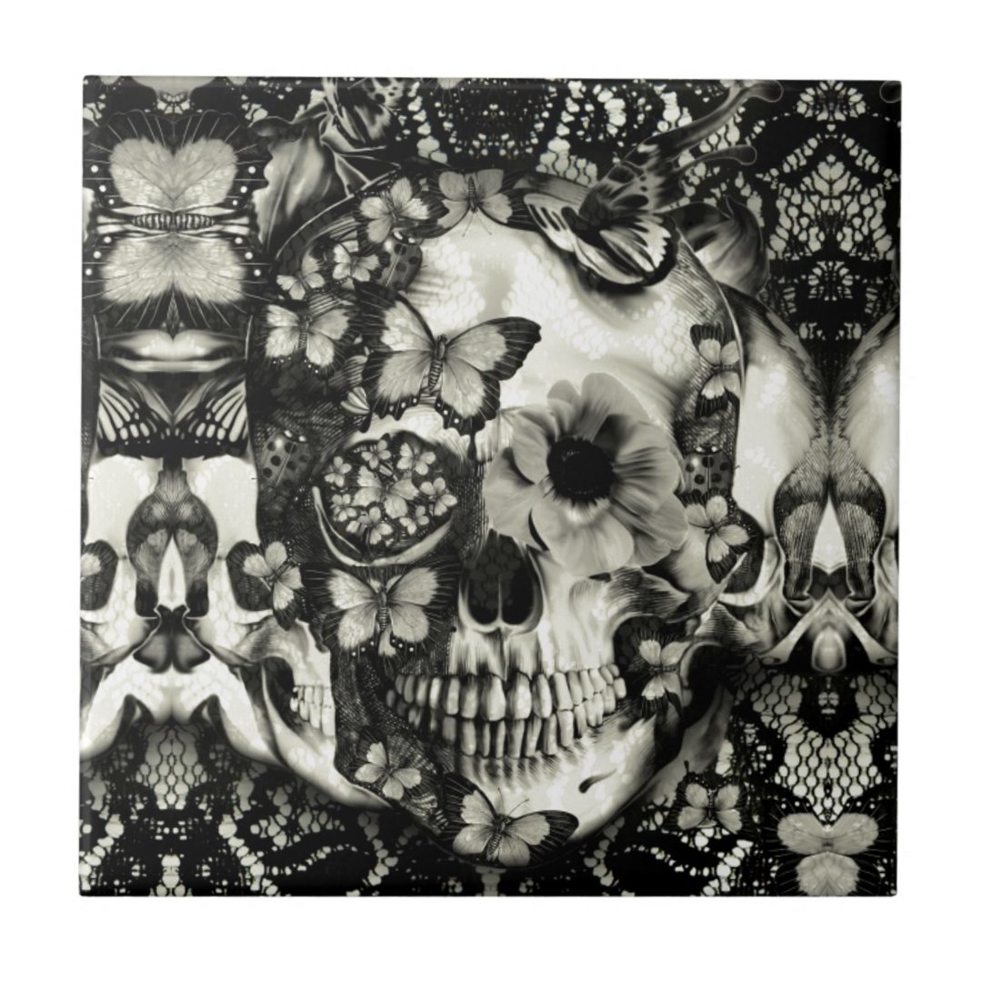 Victorian gothic lace skull pattern tile | Zazzle