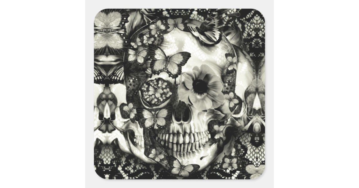 Victorian Gothic Lace Skull Square Sticker Zazzle