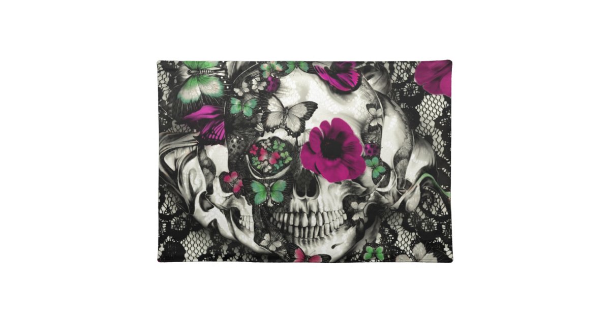 Victorian Gothic Lace Skull With Pink Accents Placemat Zazzle