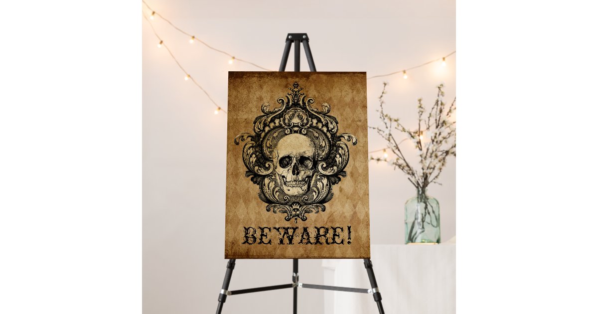 Victorian Gothic Skull Halloween Beware Sign | Zazzle