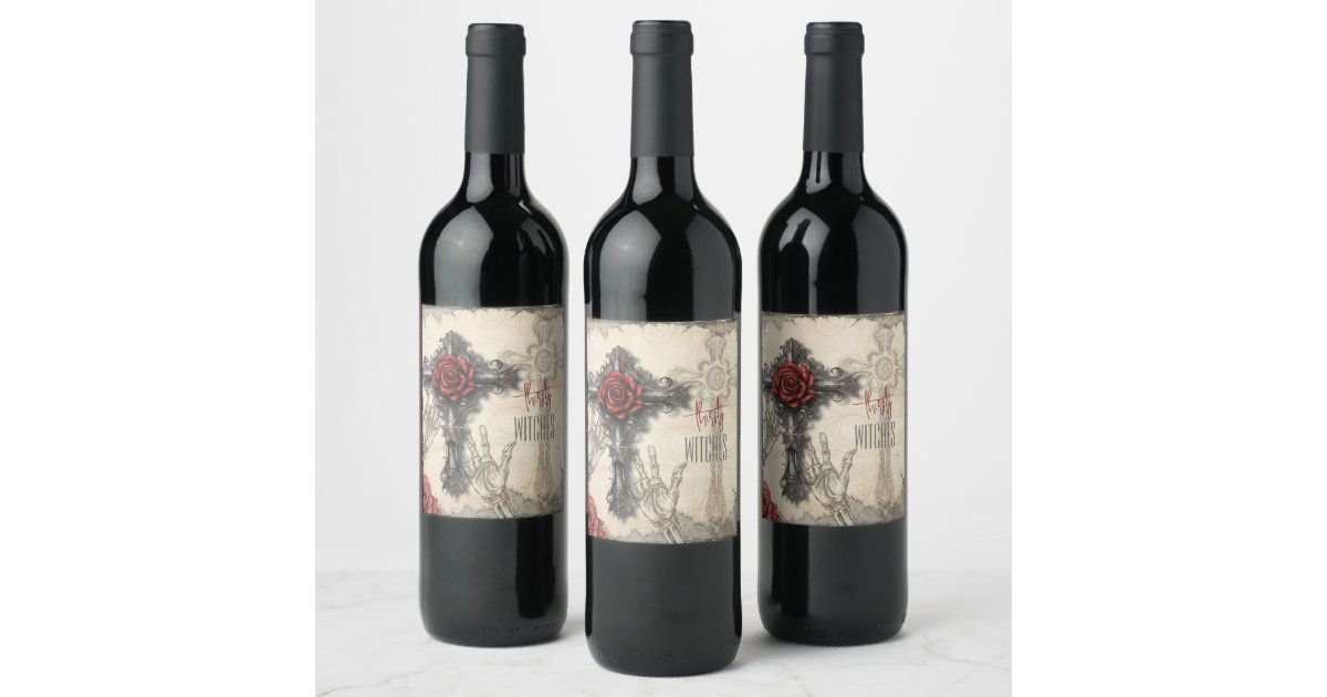 Victorian Gothic Styled Rose and Cross Wine Label | Zazzle