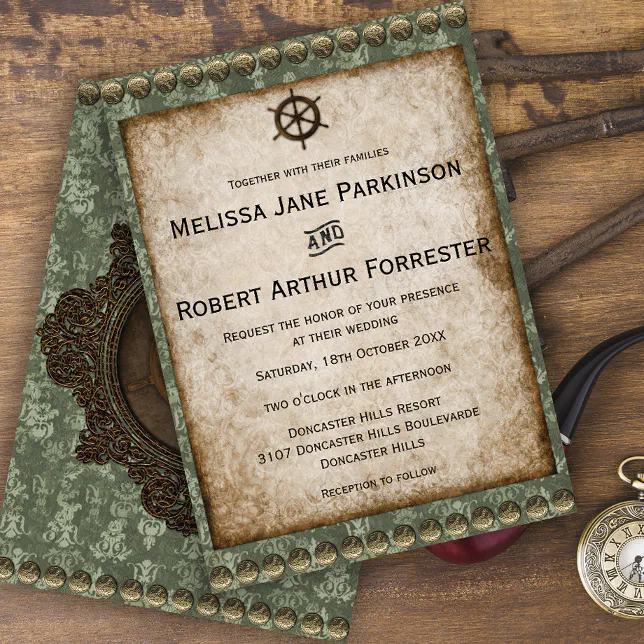 Victorian Green Steampunk Wedding Invitation | Zazzle