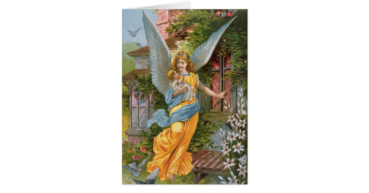 Victorian Guardian Angel with Baby | Zazzle