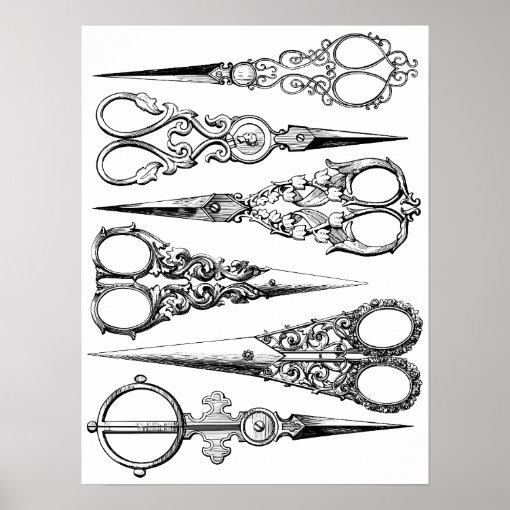 Victorian hairdresser scissors elegant poster | Zazzle