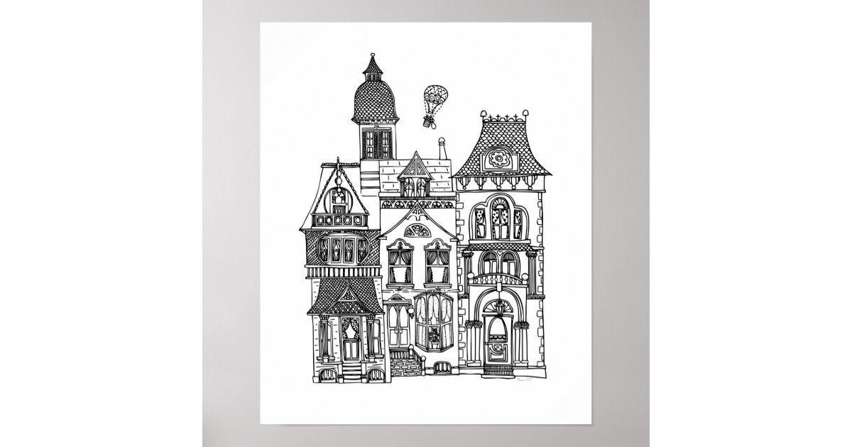 Victorian Houses Color Me Poster | Zazzle