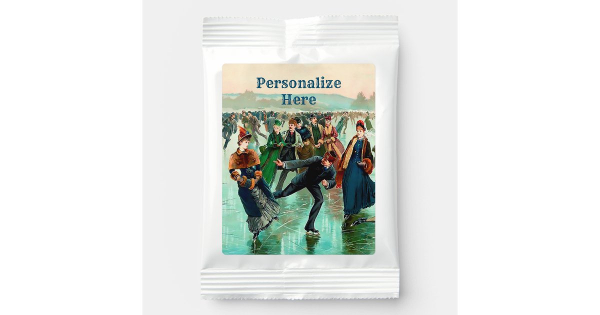 Victorian ice skating vintage winter scene hot chocolate drink mix | Zazzle
