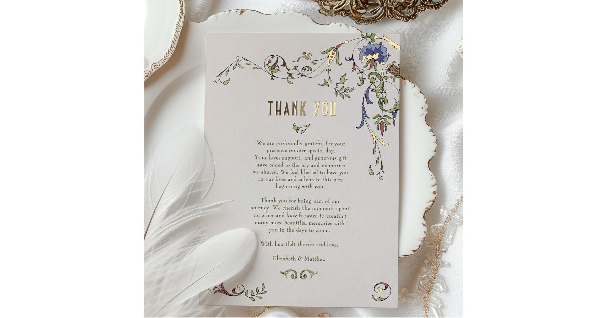 Victorian Illuminated Gold Foil Thank You Card | Zazzle