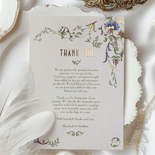 Victorian Illuminated Gold Foil Thank You Card | Zazzle