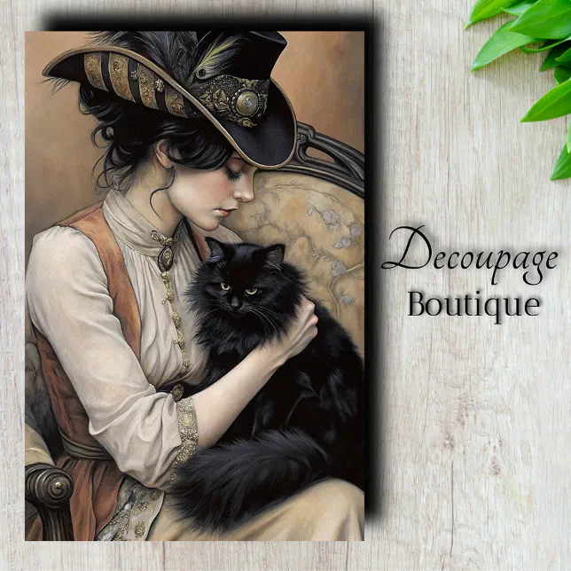 Victorian Lady Black Cat Decoupage Tissue Paper | Zazzle