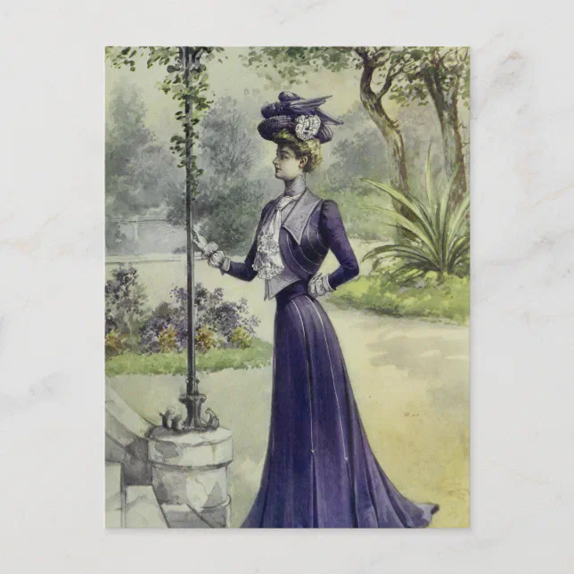 Victorian Lady–Vintage French Fashion–Violet Dress Postcard | Zazzle