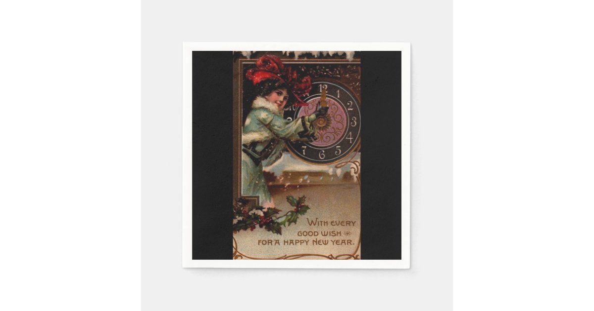 Victorian Lady Vintage New Year Paper Napkins | Zazzle