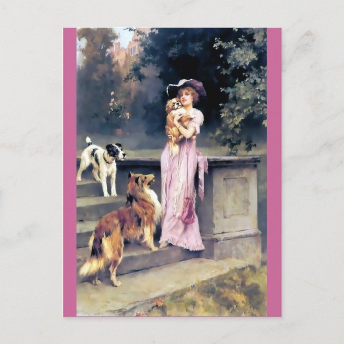 Victorian lady with dog pets postcard | Zazzle.com
