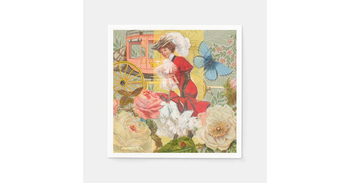 Victorian Lady Woman Fun Carriage Napkins | Zazzle