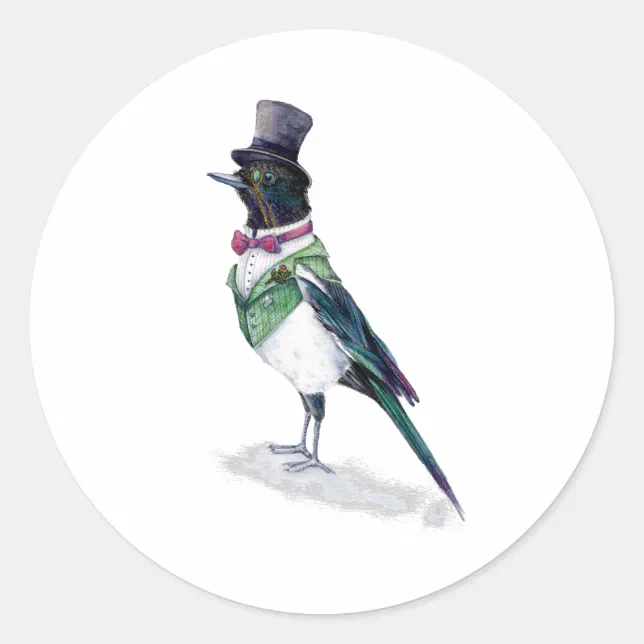 Victorian Magpie Bird Classic Round Sticker | Zazzle